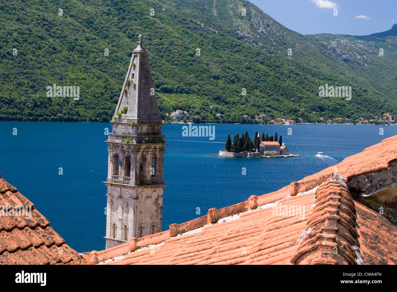 Perast city, Montenegro, View abowe roofs Stock Photo - Alamy