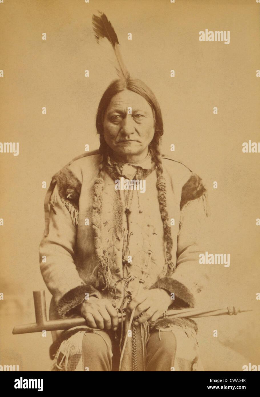 Sitting Bull (1831-1890), Lakota Sioux, holding a calumet, a ceremonial ...