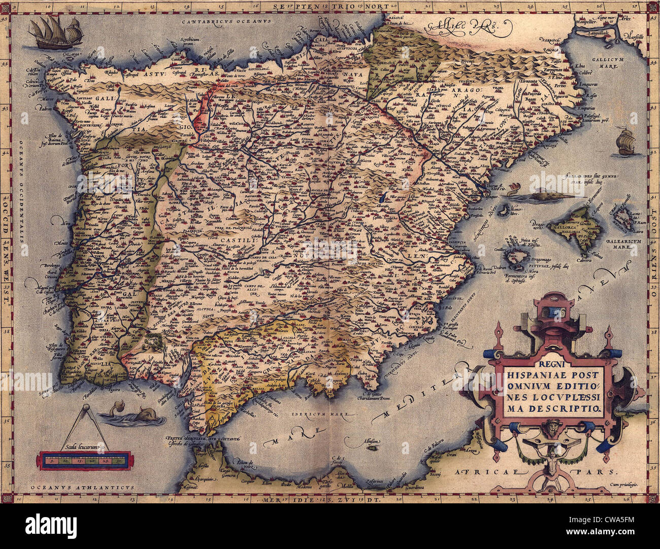 1570 map of Spain. From Abraham Ortelius' atlas, "Theatrvm orbis ...