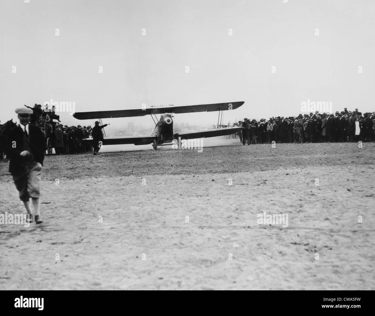 Leon D. Cuddeback of United Airlines takes off in his Swallow airplane ...