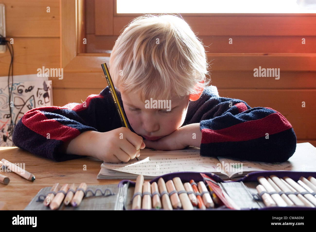 A boy does his homework Stock Photo - Alamy