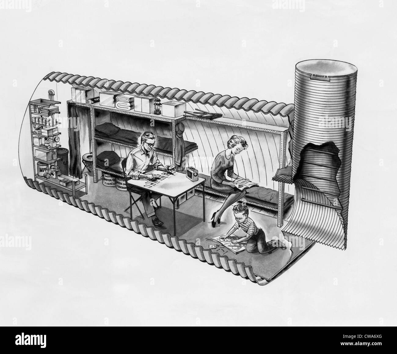 An illustration of prefab fallout shelters, designed to be placed ...