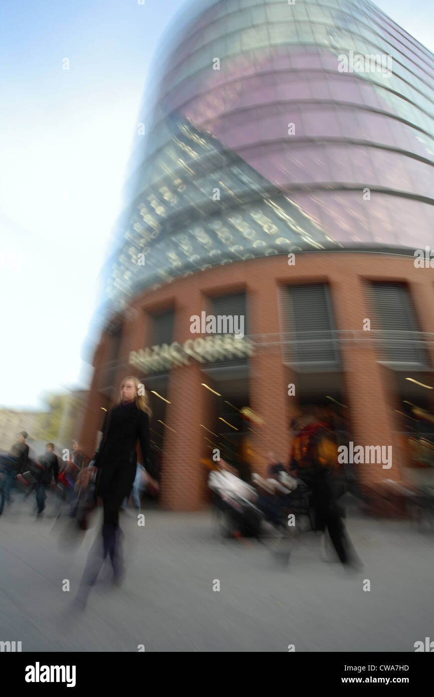 People in front of a building with a light installation in Berlin Stock ...