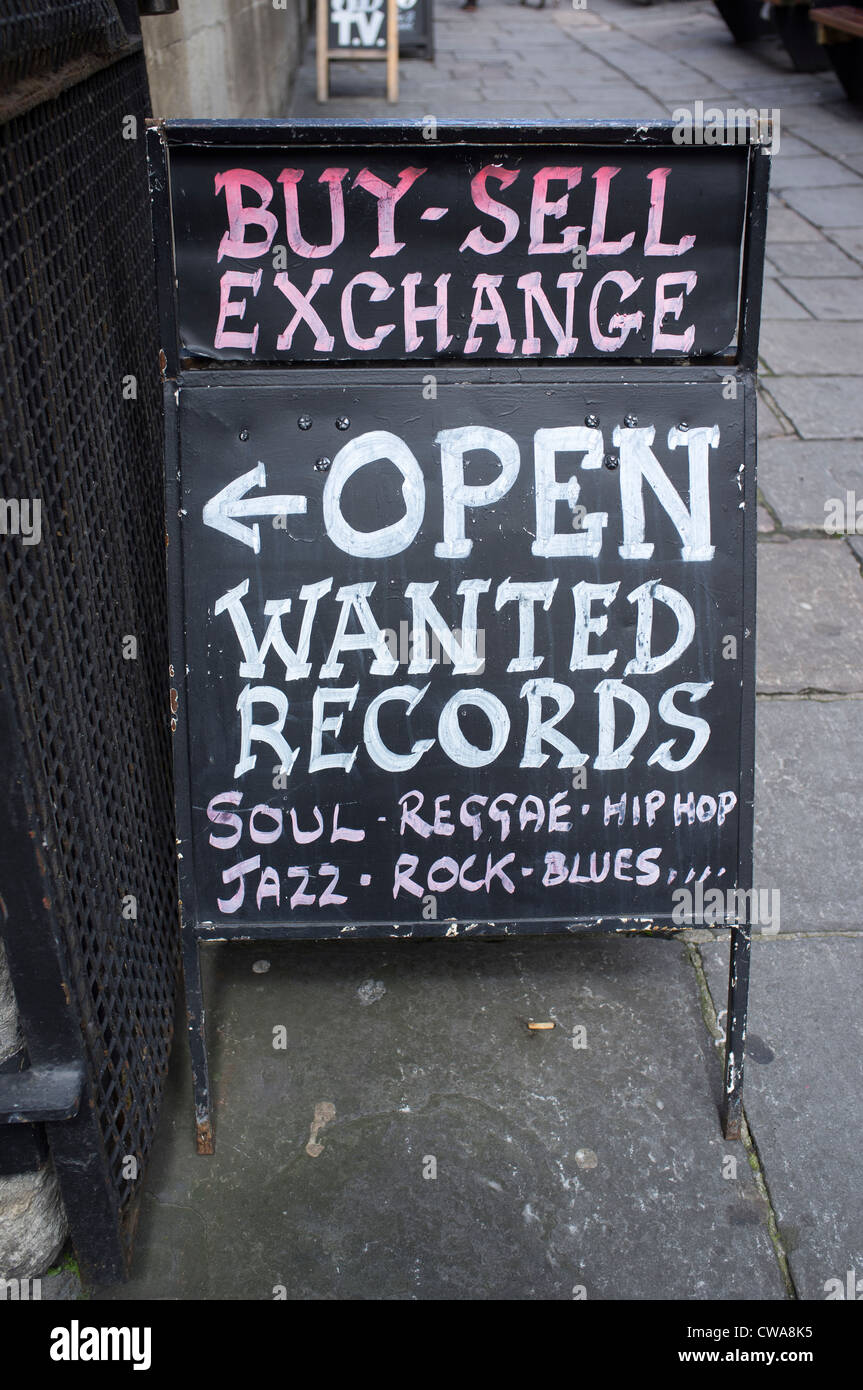 Wanted Records Shop Sign outside St Nicholas Market Bristol Stock Photo ...