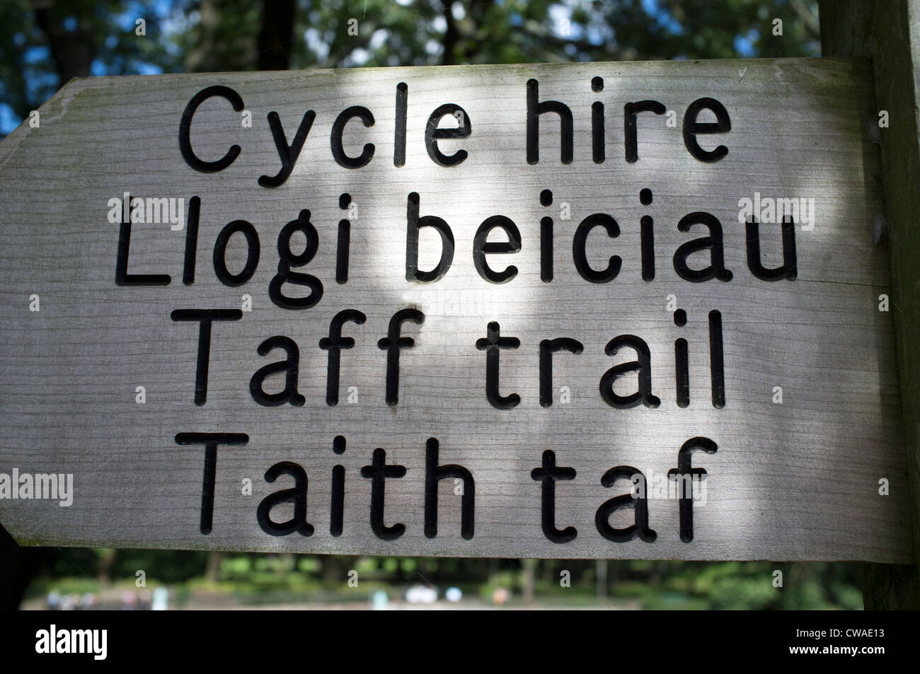 Cycle Hire and Taff Trail Sign in Bute Park Cardiff Stock Photo - Alamy