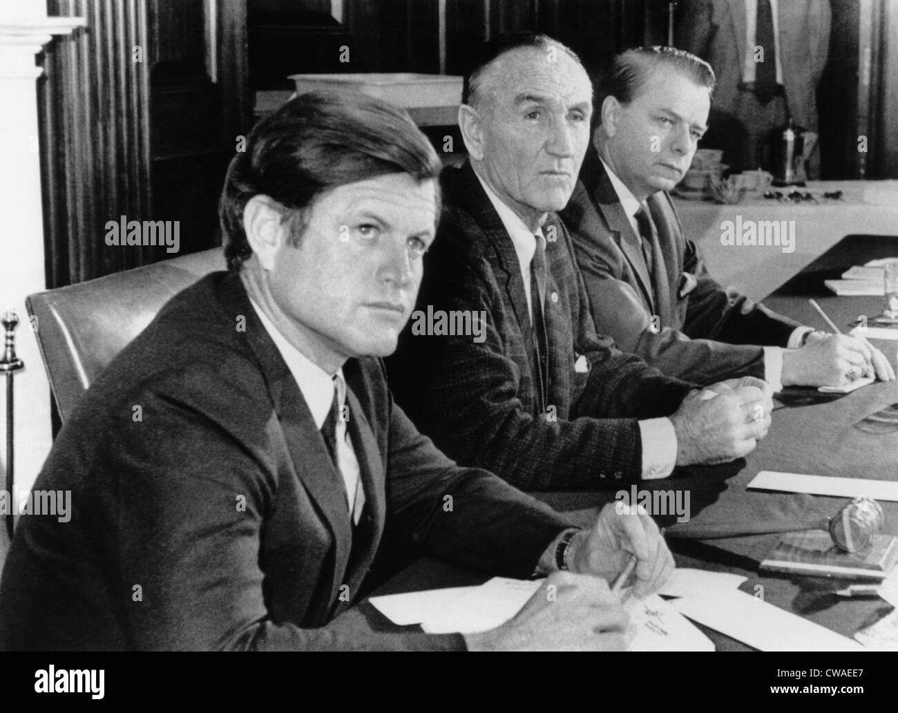 From left, Senators Edward Kennedy, (Massachusetts), Mike Mansfield ...