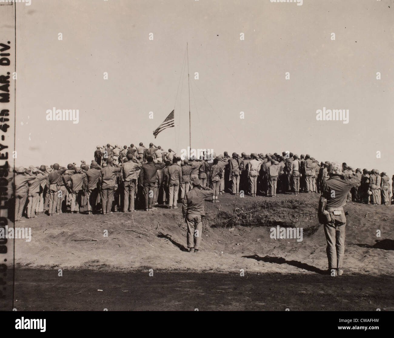 Flag raising ceremony on Iwo Jima 14 March 1945 Stock Photo - Alamy