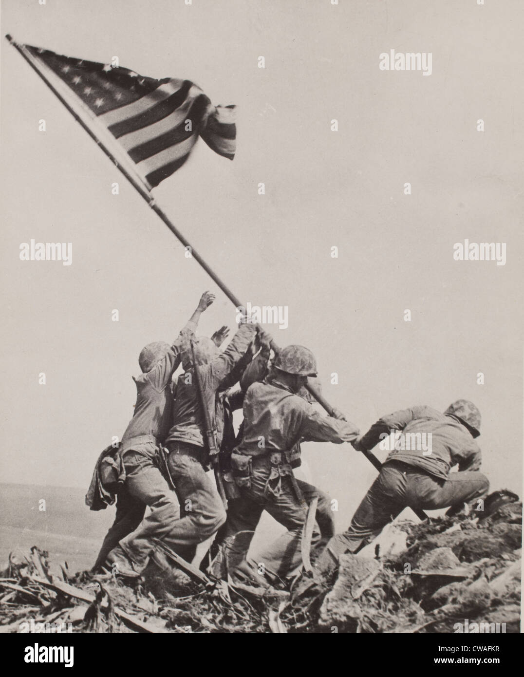 Raising of the American flag on Mount Suribachi, Iwo Jima. 23 February ...