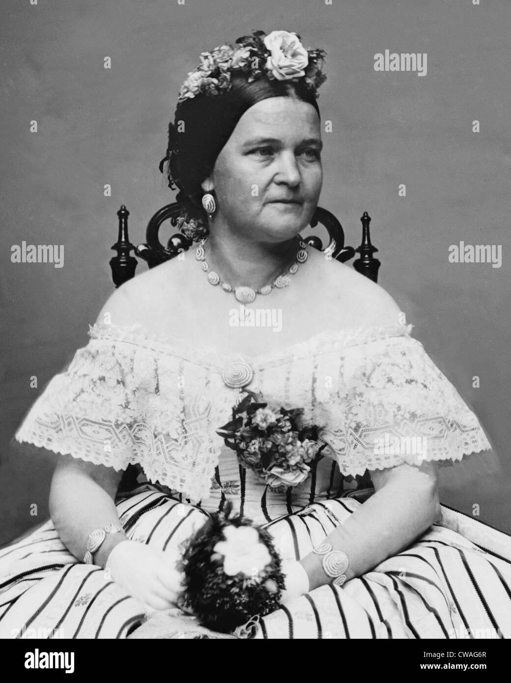 Mary Todd Lincoln (1818-1882), wife of Abraham Lincoln, in a ball gown ...