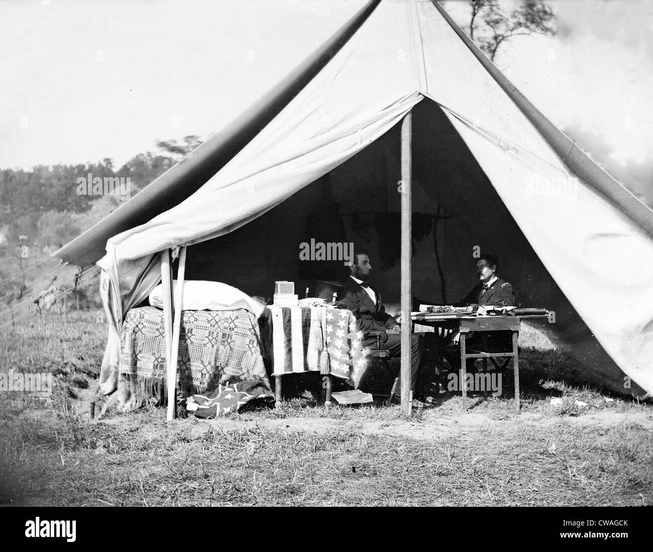 President Lincoln and Gen. George B. McClellan in the general's tent ...