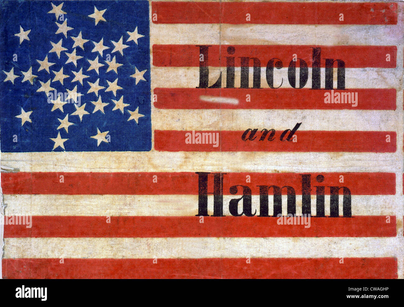 Abraham Lincoln presidential campaign banner of an American flag ...