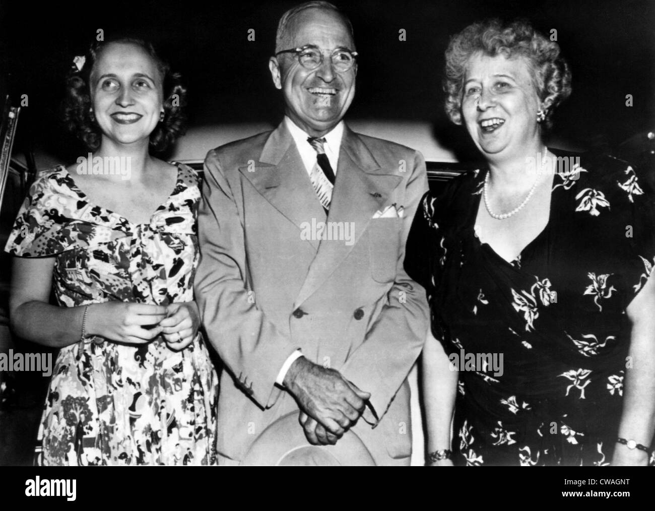 President Harry Truman (center), with wife First Lady Bess Truman (far ...
