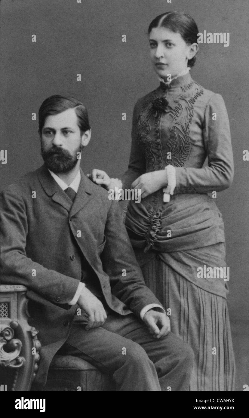 Sigmund Freud (1856-1939), and his fiancee Martha Bernays in June 1885 ...