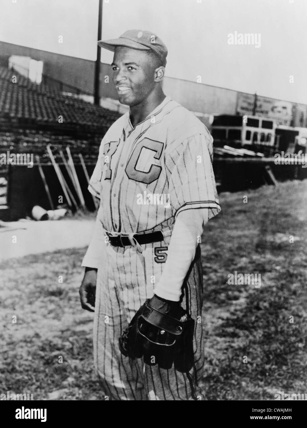Jackie Robinson (1919-1972) in Kansas City Monarchs uniform in 1945. In ...
