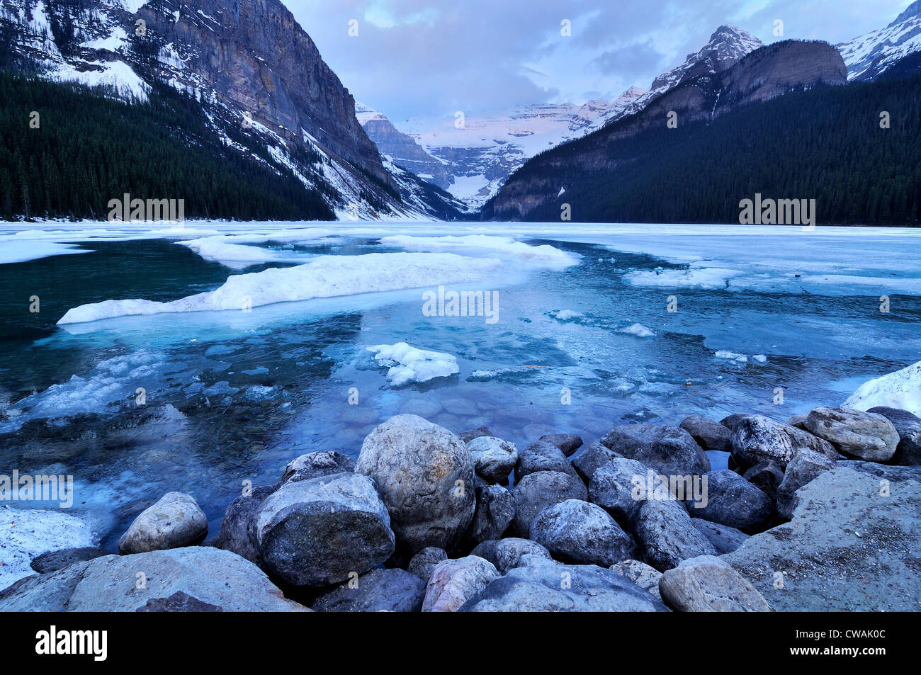 View over Lake Louise towards Mount Victoria, Banff National Park ...
