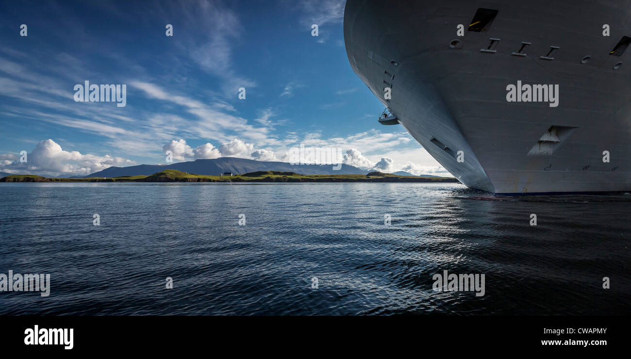 Cruise ship with Videy island and Mt Esja in the background, Reykjavik ...