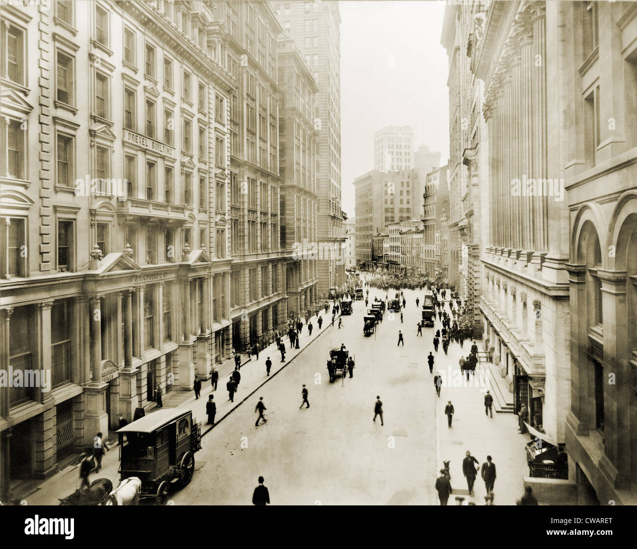 View down Broad street from its intersection with Wall Street. At right ...