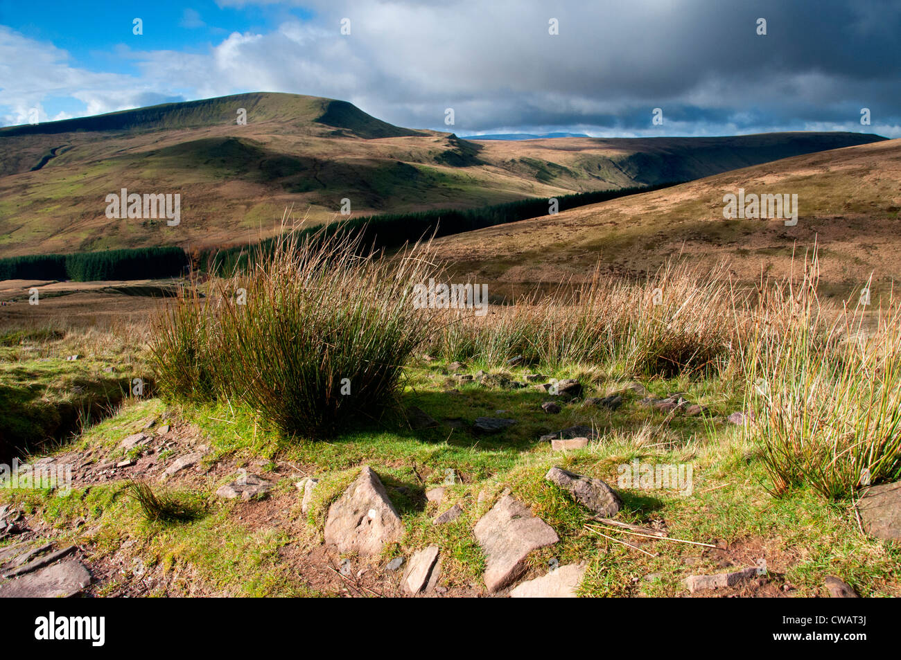 a landscape of fan fawr looking from pen y fan in the brecon beacons ...