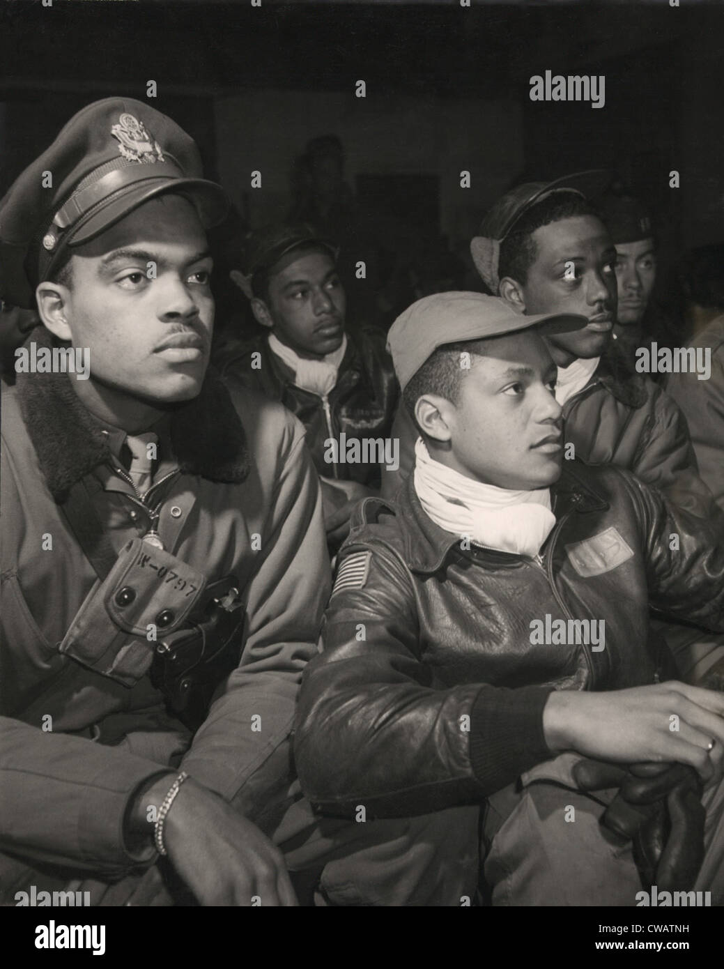 Tuskegee airmen of the 332nd Fighter Group attending a briefing in ...