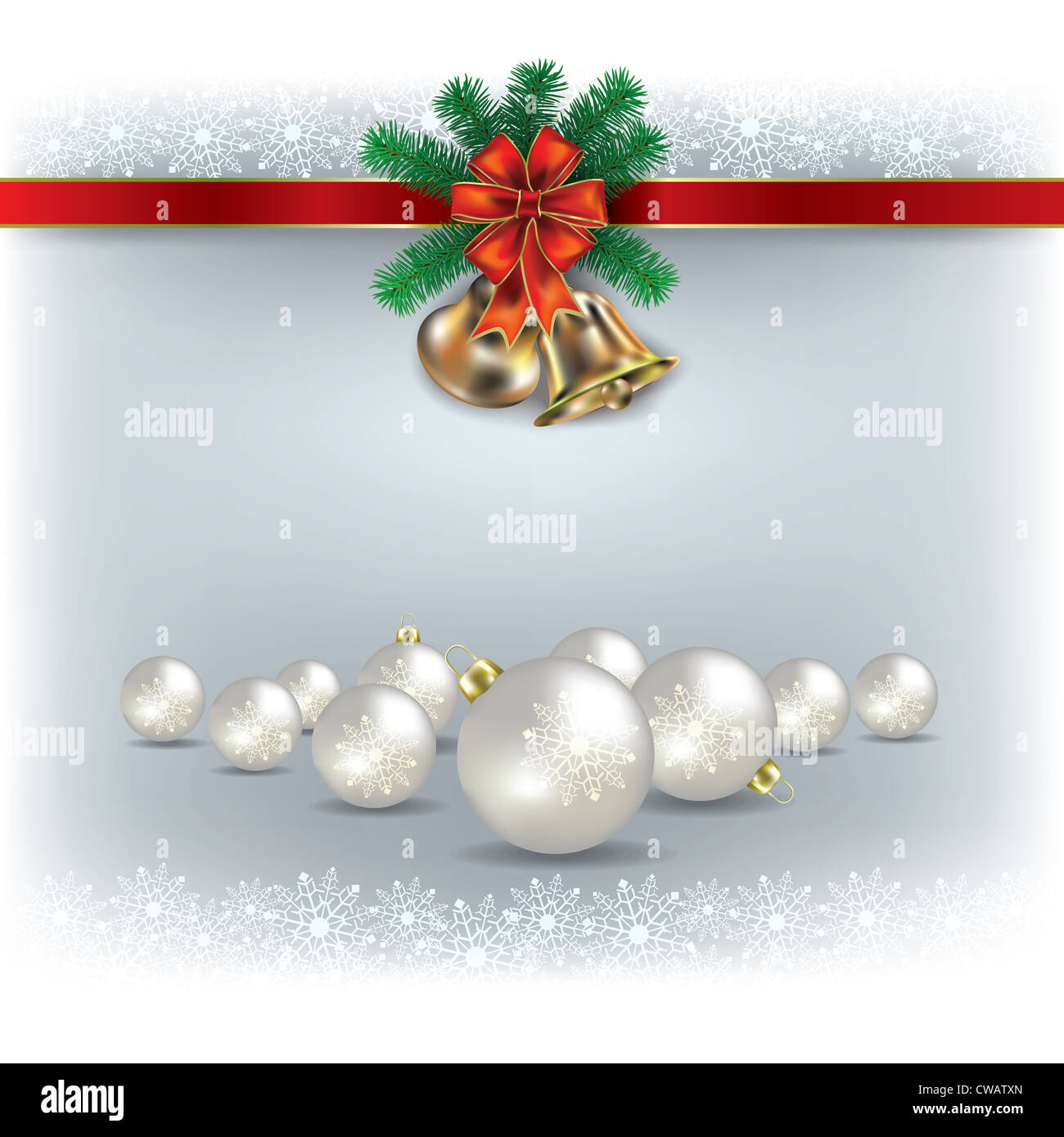 Abstract white greeting with Christmas bells and decorations Stock ...