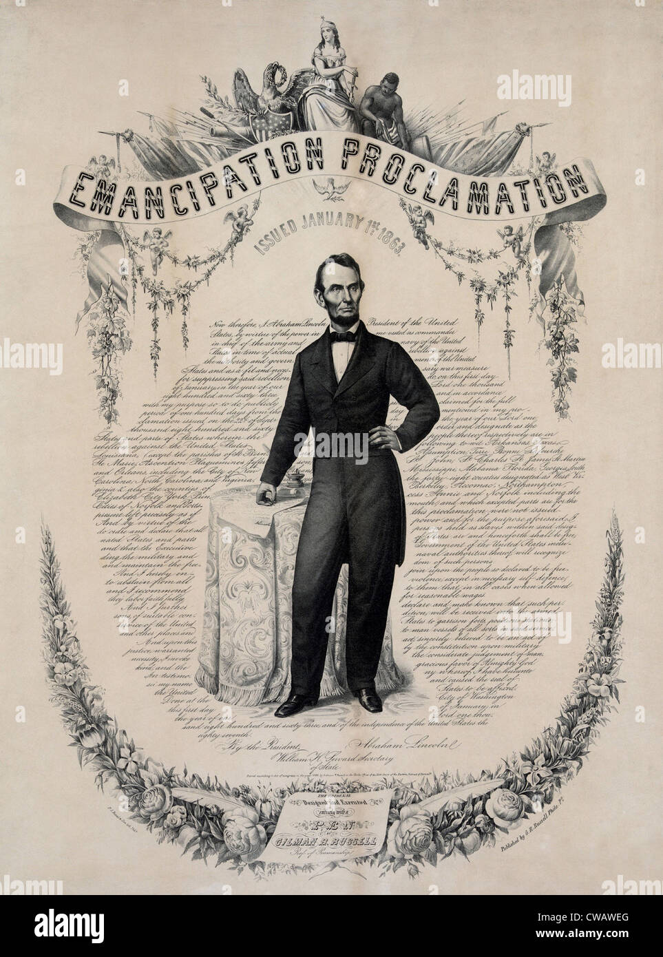 Commemorative print of Abraham Lincoln with the text of the ...