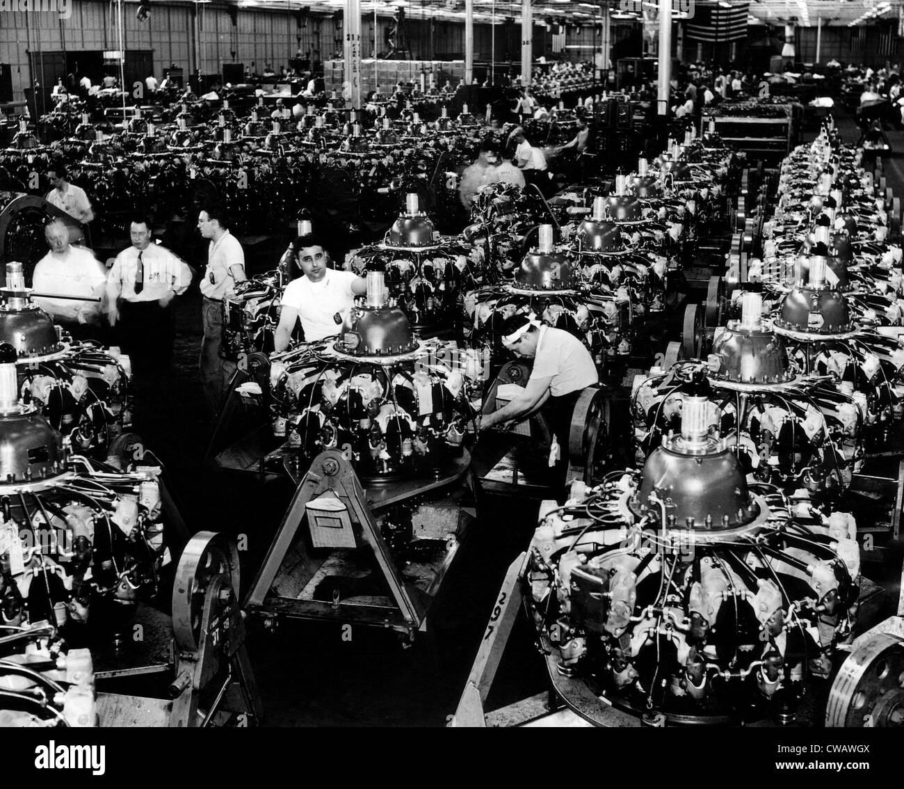 Finished engines of B-24 Liberator Bombers on the assembly floor of a ...