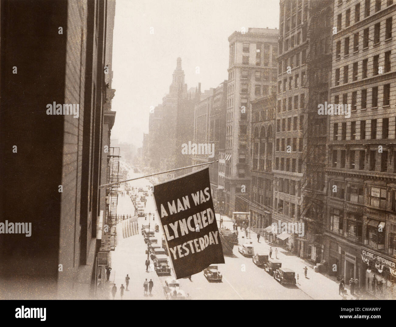 Flag announcing another lynching. 'A MAN WAS LYNCHED YESTERDAY,' is ...