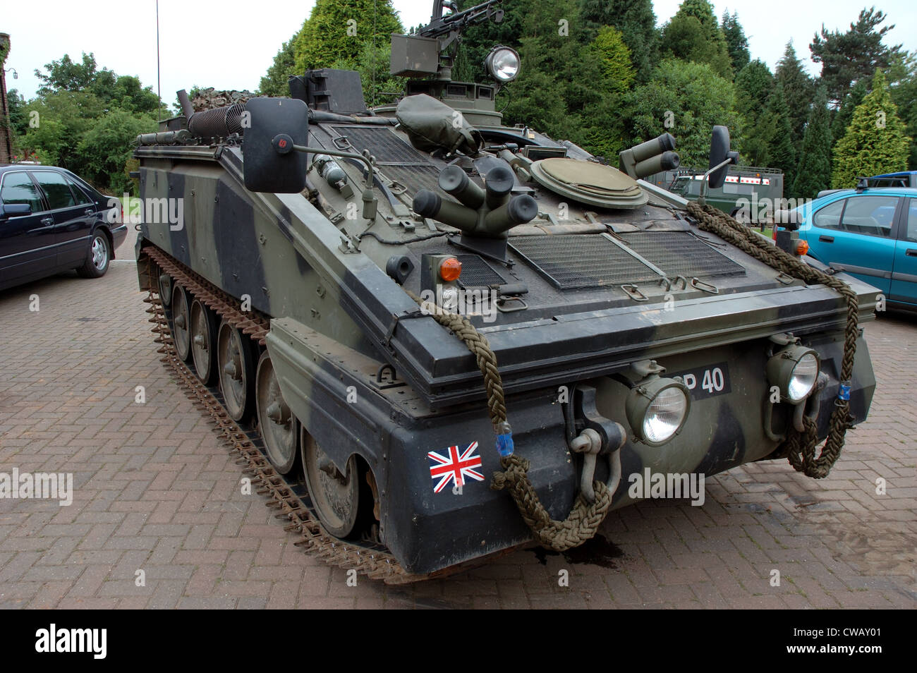 British tracked military vehicle in a car park Stock Photo - Alamy