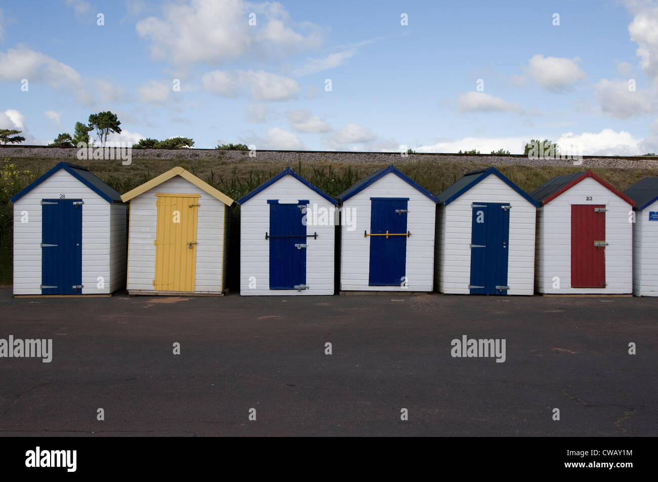 A row of colourful beach huts at Goodrington Sands, Devon Stock Photo ...