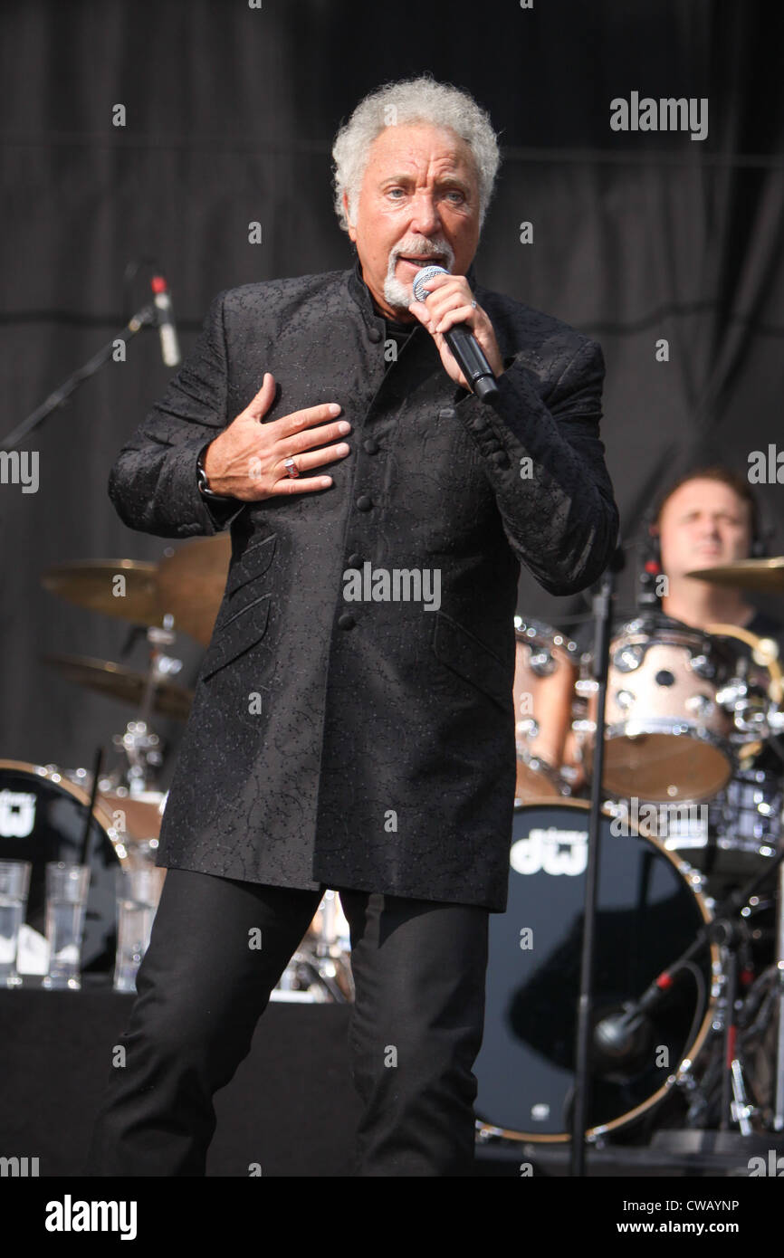 Sir Tom Jones performing live on stage at V Festival in Hylands Park ...