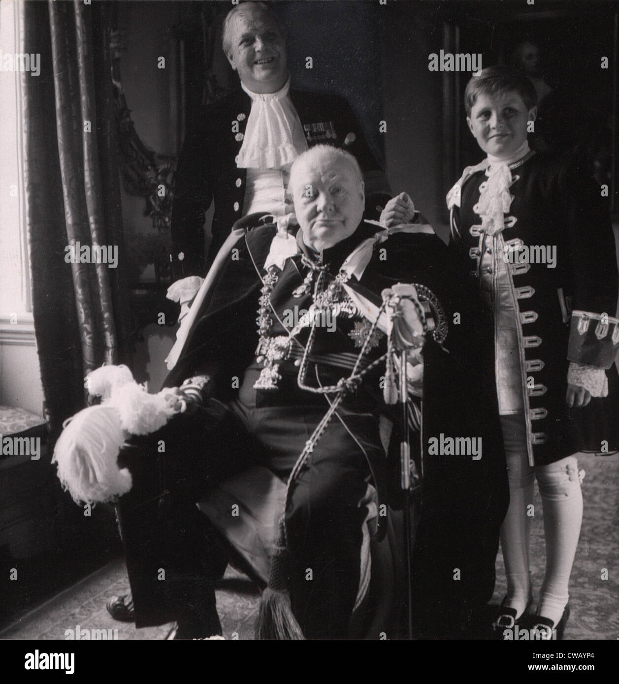 Sir Winston Churchill (front), his son Randolph Churchill (back left ...