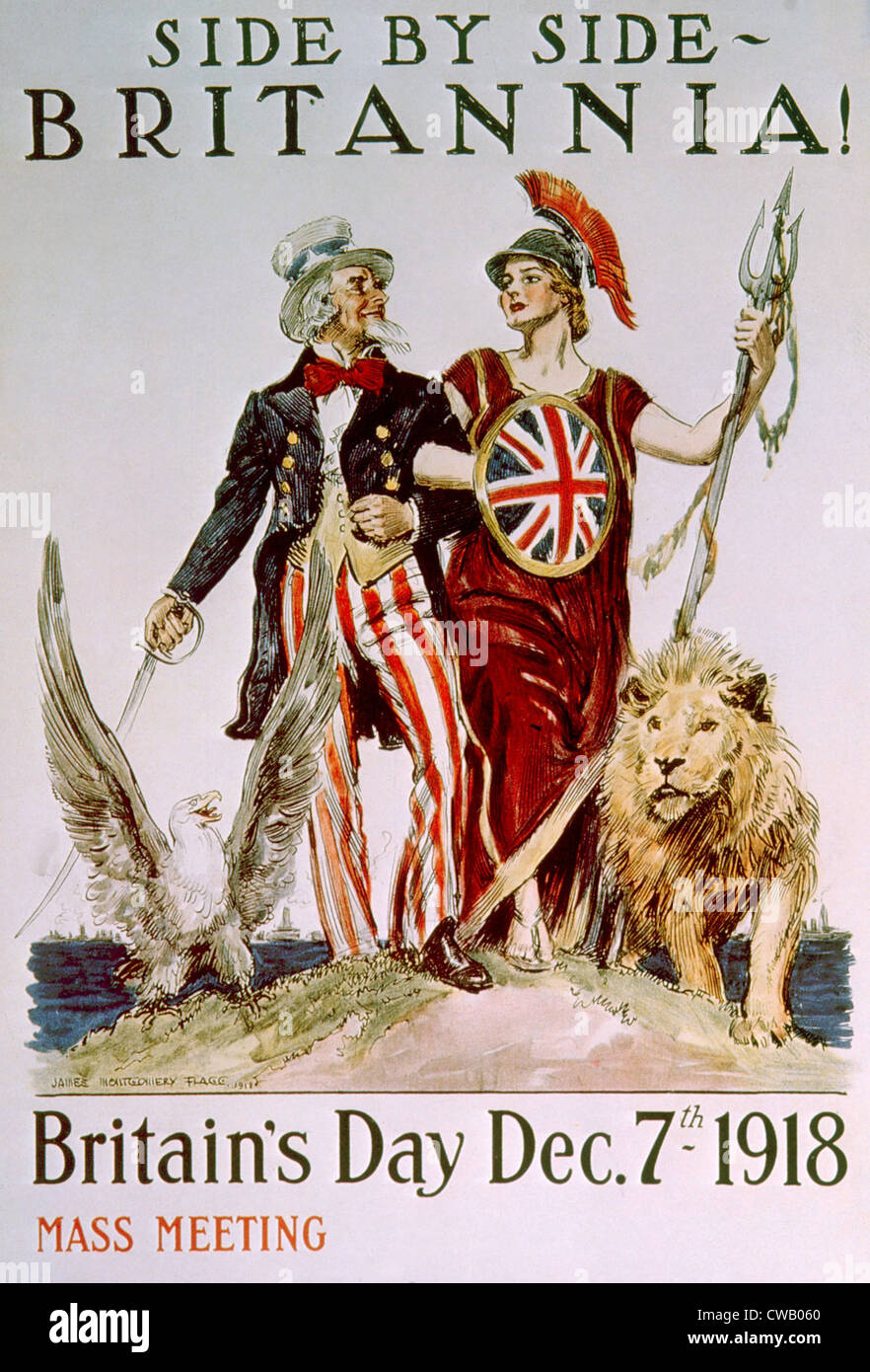 World War I victory poster celebrating the American-British ...
