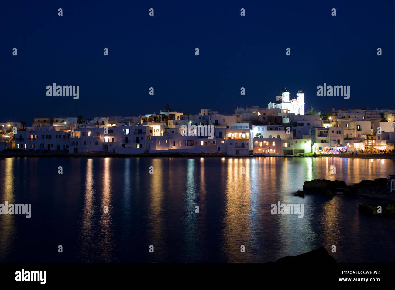 A night view of Naoussa on the the Greek island Paros Stock Photo - Alamy