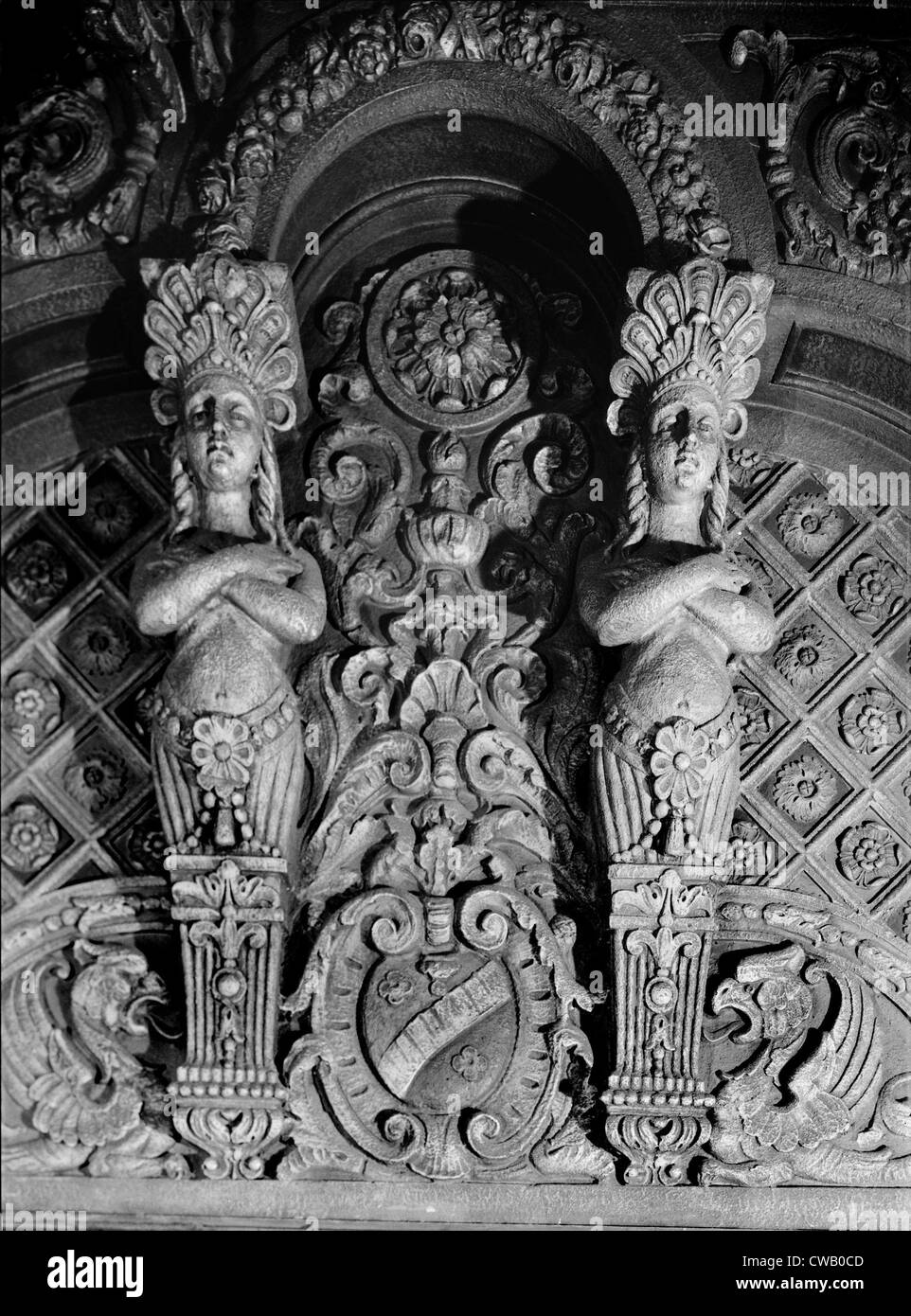 Movie Theaters, Loew's Theatre, detail of plaster figures, designed by ...
