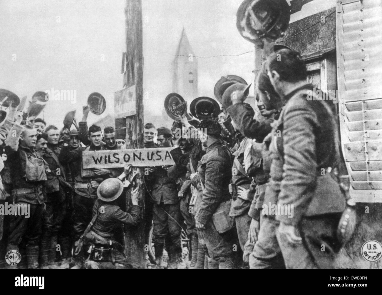 World War I, victorious American soldiers renaming Hindenburgstrasse to ...