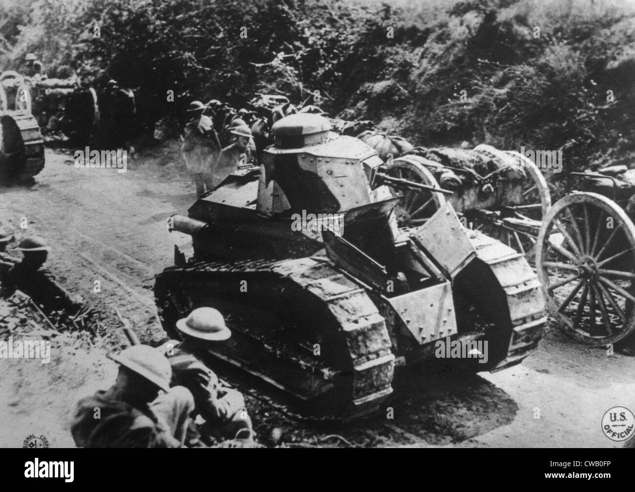 World War I, French tanks (or chars d'assaults) moving up to the front ...