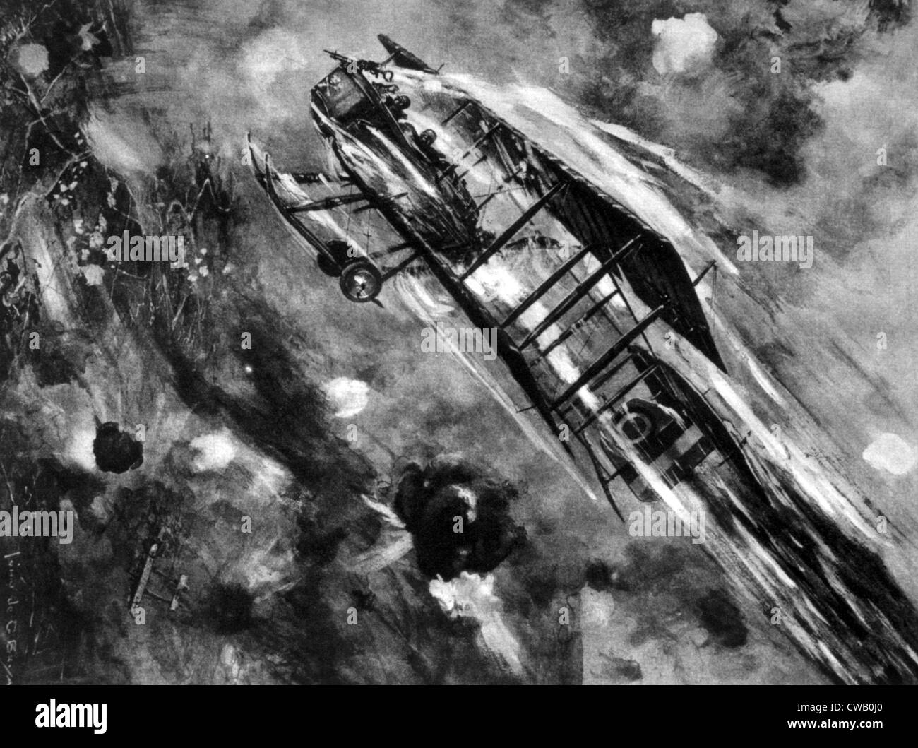 World War I, air battle between an English Biplane and a Gigantic ...