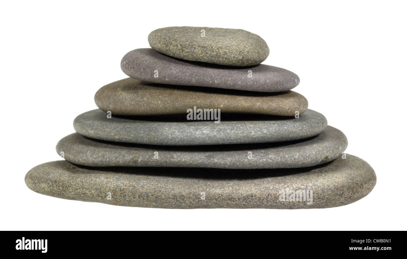 low angle view of a flat pebble stone stack in light back Stock Photo ...