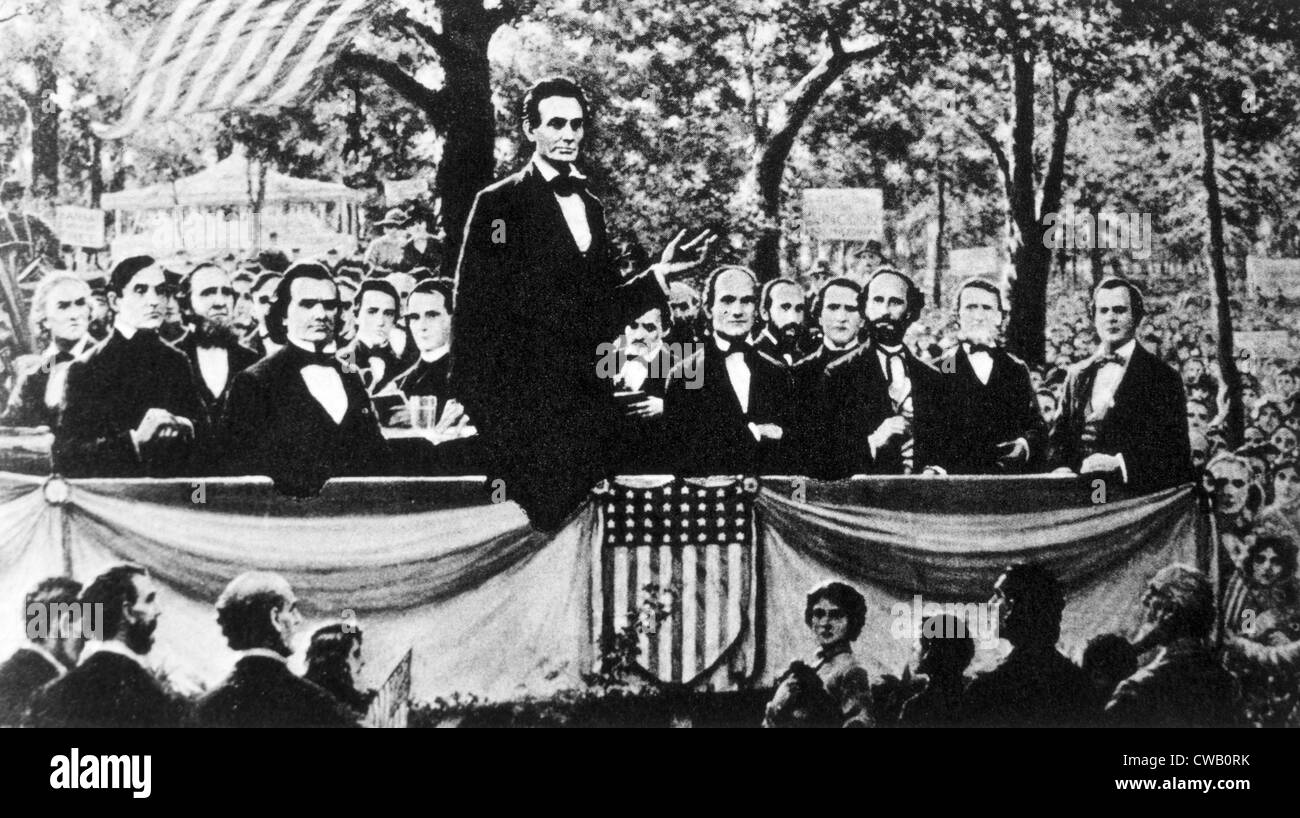 Abraham Lincoln speaking during one of the Lincoln-Douglass debates ...