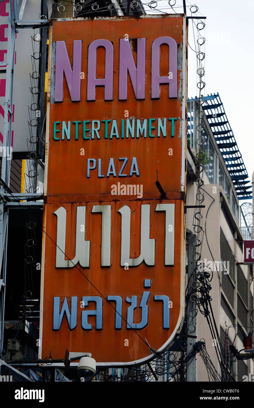 Sign at the entrance to Nana Plaza in Bangkok, an entertainment area of ...