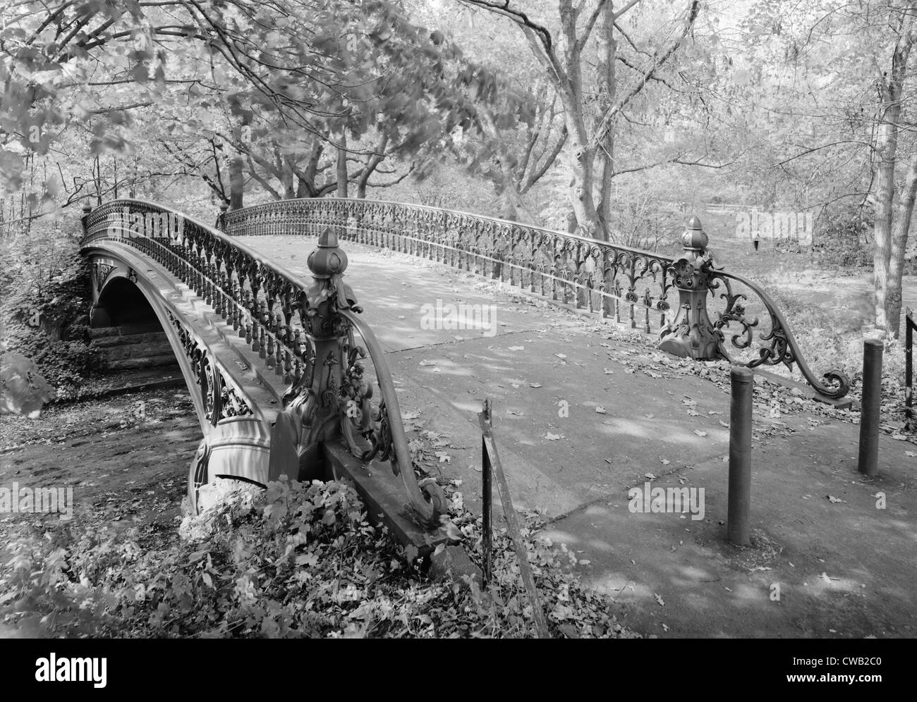 New York City, Central Park, bridge #27, view from deck of bridge ...