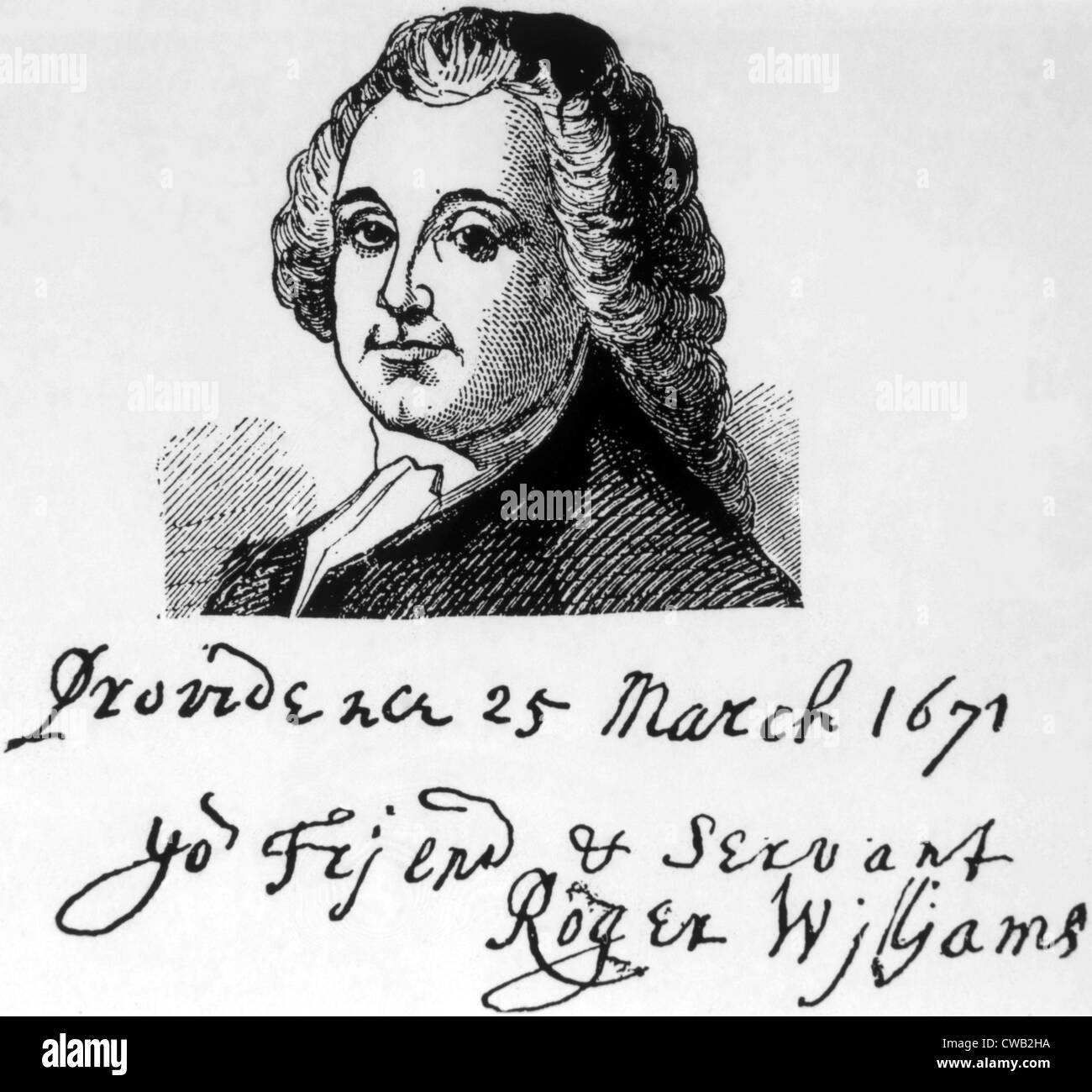 Roger Williams (ca. 1603-1683) with his signature, 1671 Stock Photo - Alamy