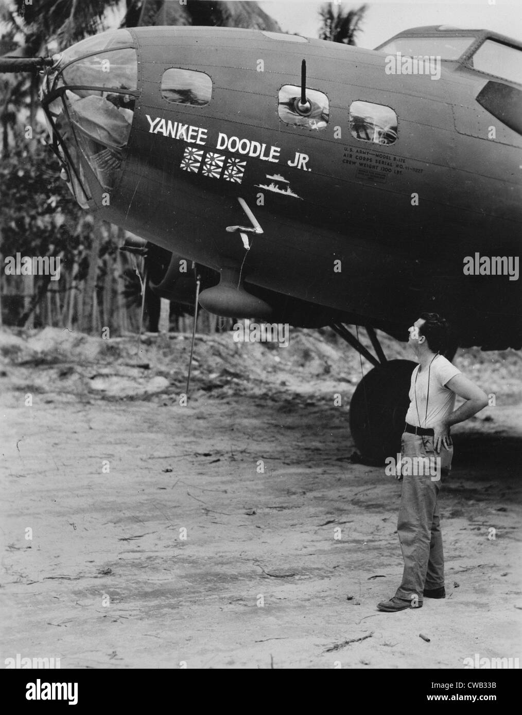 World War II, original caption: 'The Flying Fortress being admired here ...