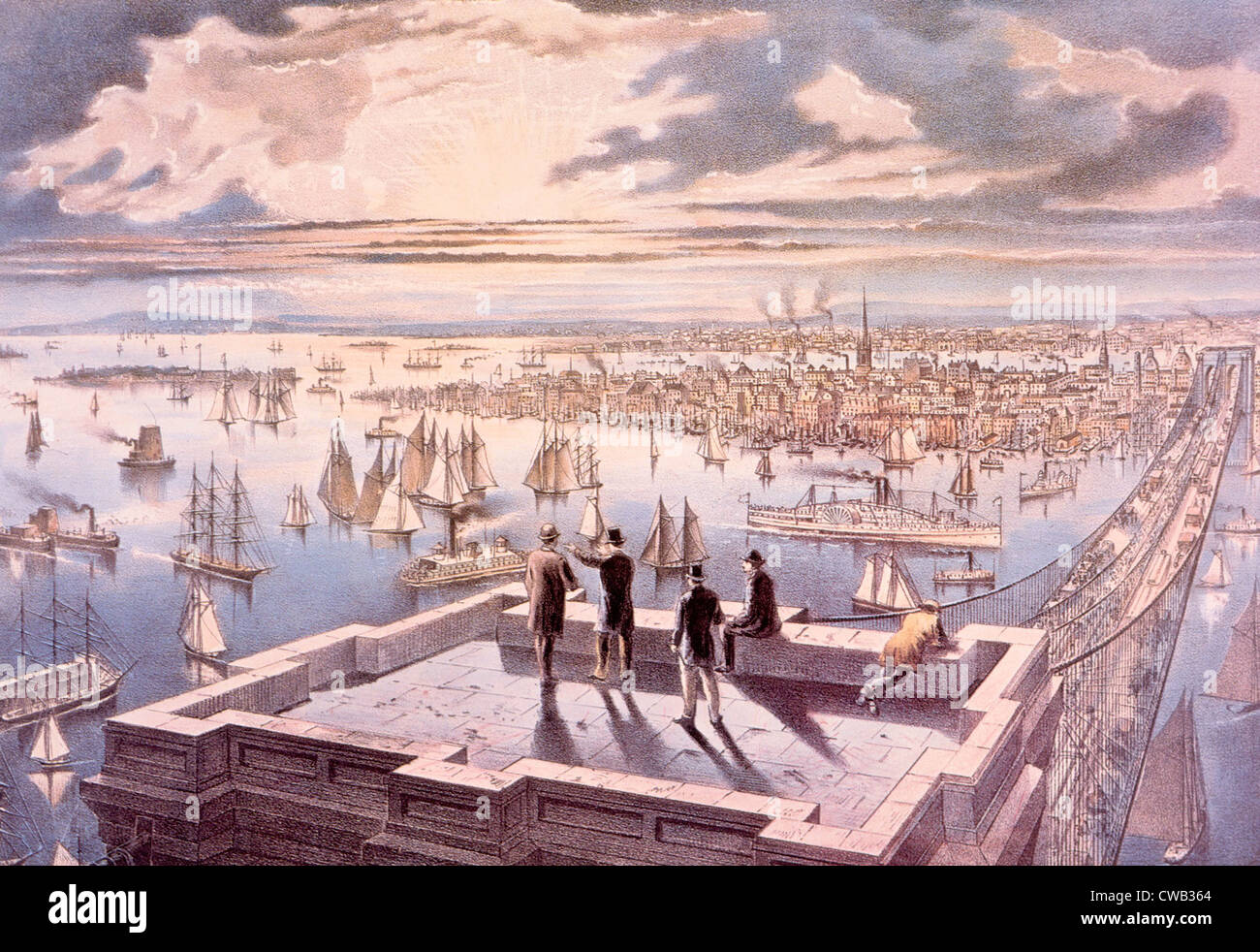 New York harbor viewed from the Brooklyn Bridge tower, Currier & Ives ...