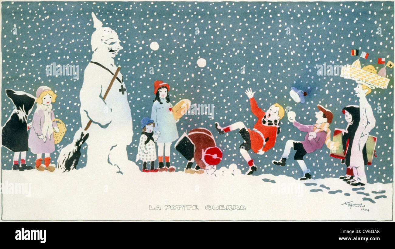 WORLD WAR I, The Little War, Children playing in the snow and throwing ...