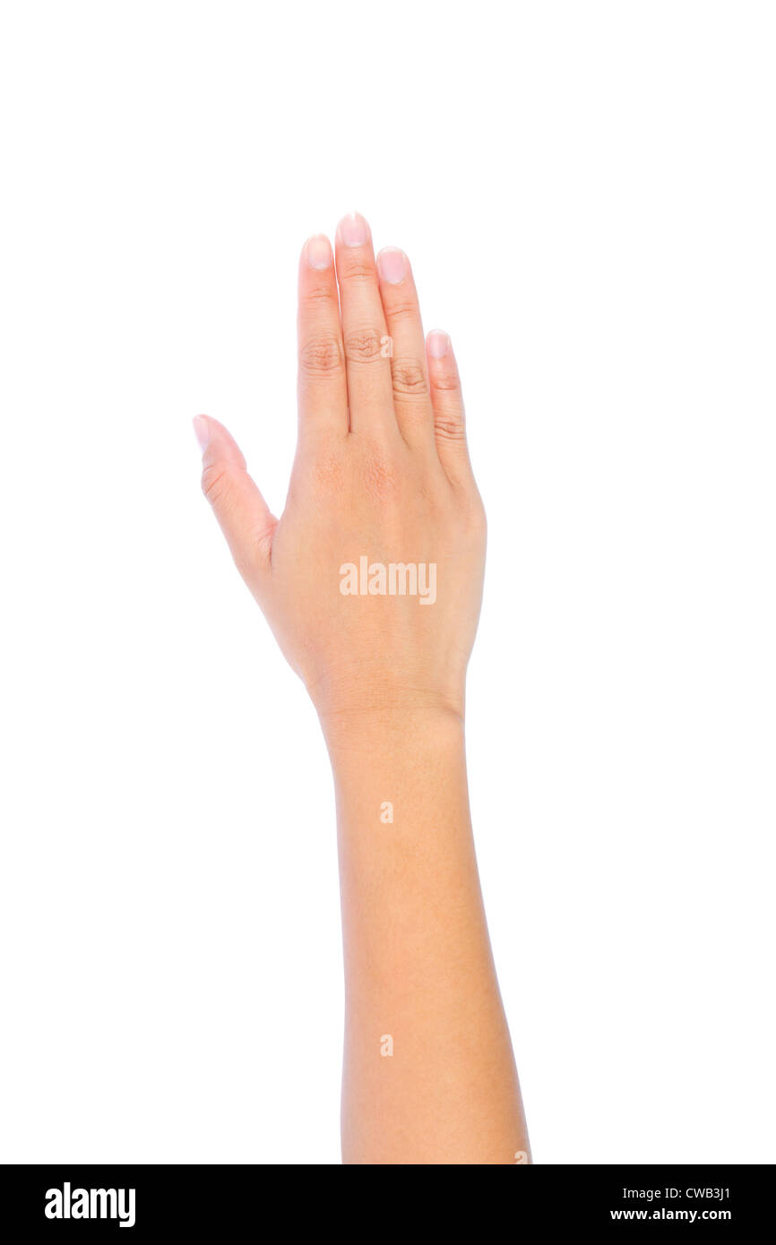 Woman hand raised up. Isolated on white background Stock Photo - Alamy