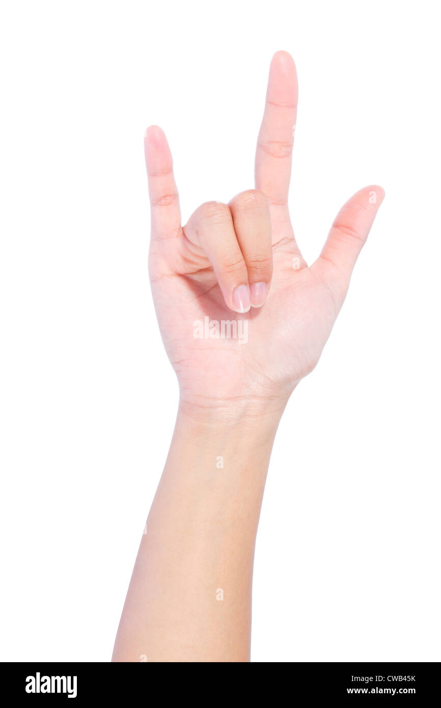 Woman hand making sign isolated on white background Stock Photo - Alamy