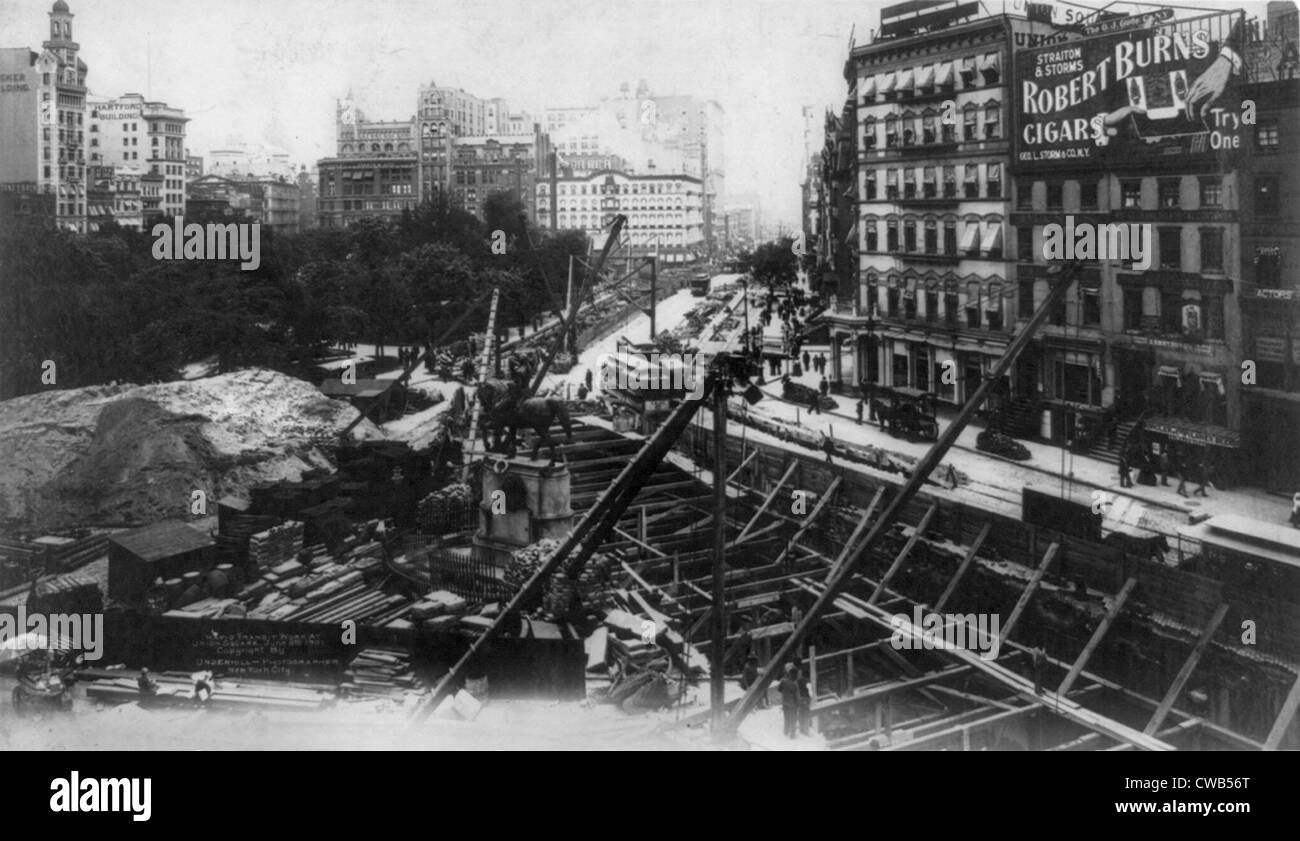 Subway construction, rapid transit construction work at Union Square ...
