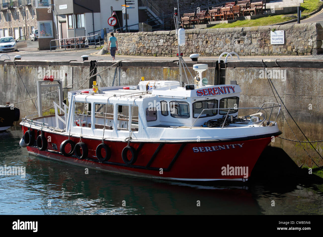 the harbour at the fishing town of Seahouses, Northumberland Stock ...