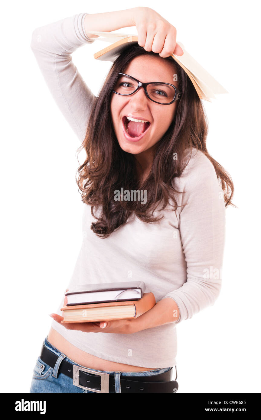 Shouting student with books isolated on white background Stock Photo ...